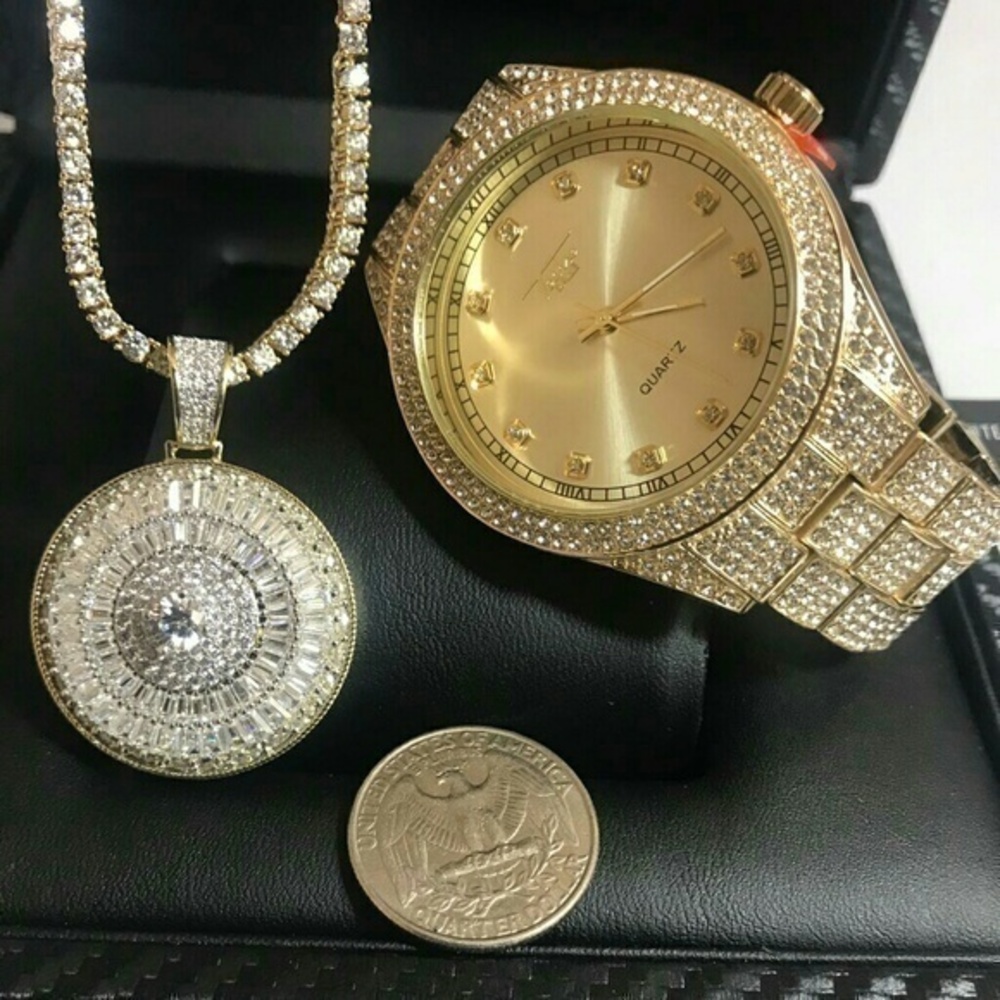 14k Gold Plated Iced Out Chain Watch - Gem